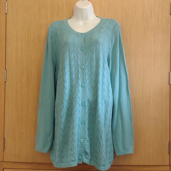 Woman Within | Sweaters | Sz Woman Within Sz 82 L Ls Turquoise Cardigan ...